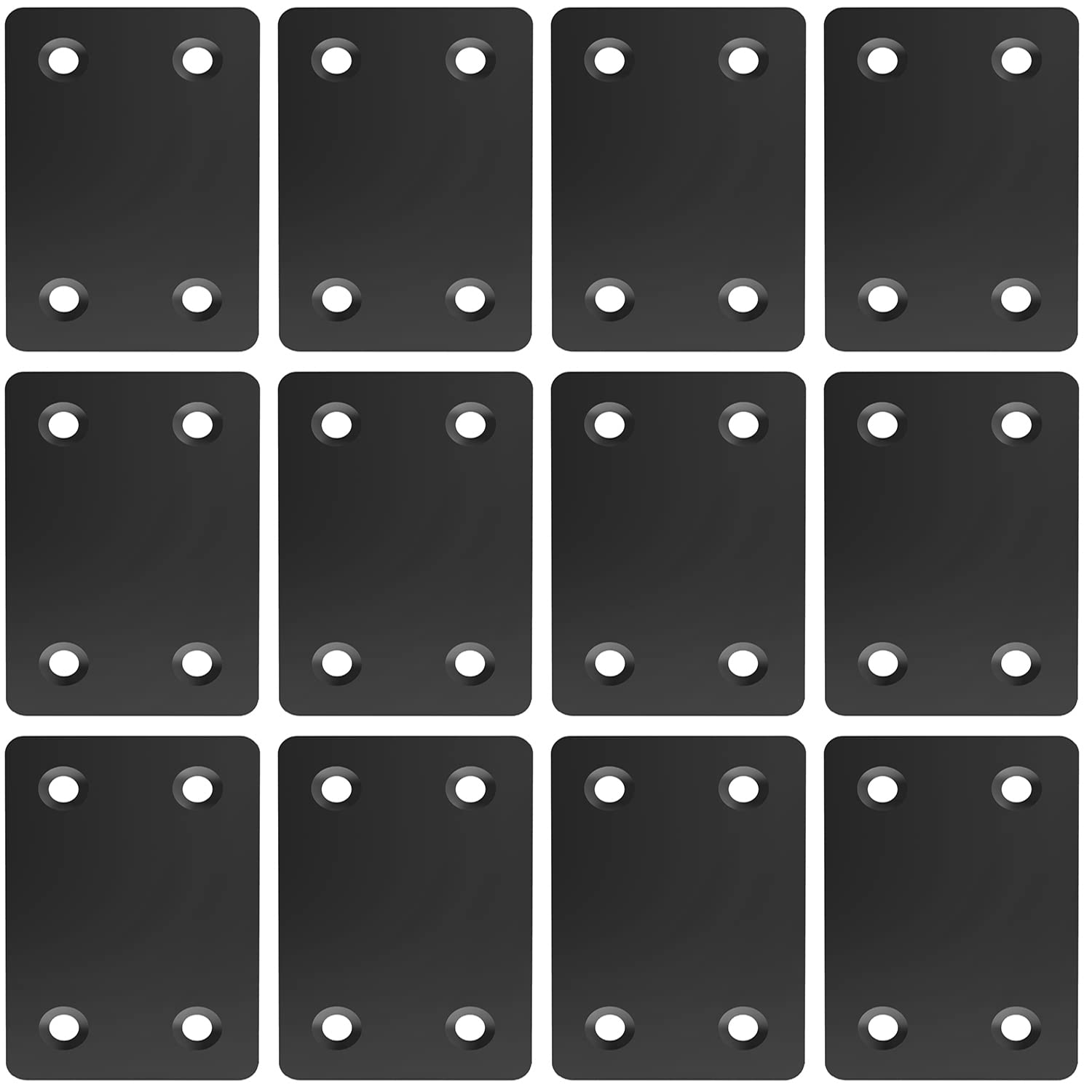 Black 2.4 x 1.5 Inch Metal Flat Straight Mending Plates Fixing Corner Brace with Screws for Furniture, Wood, Shelves, Cabinet, 12 Pcs