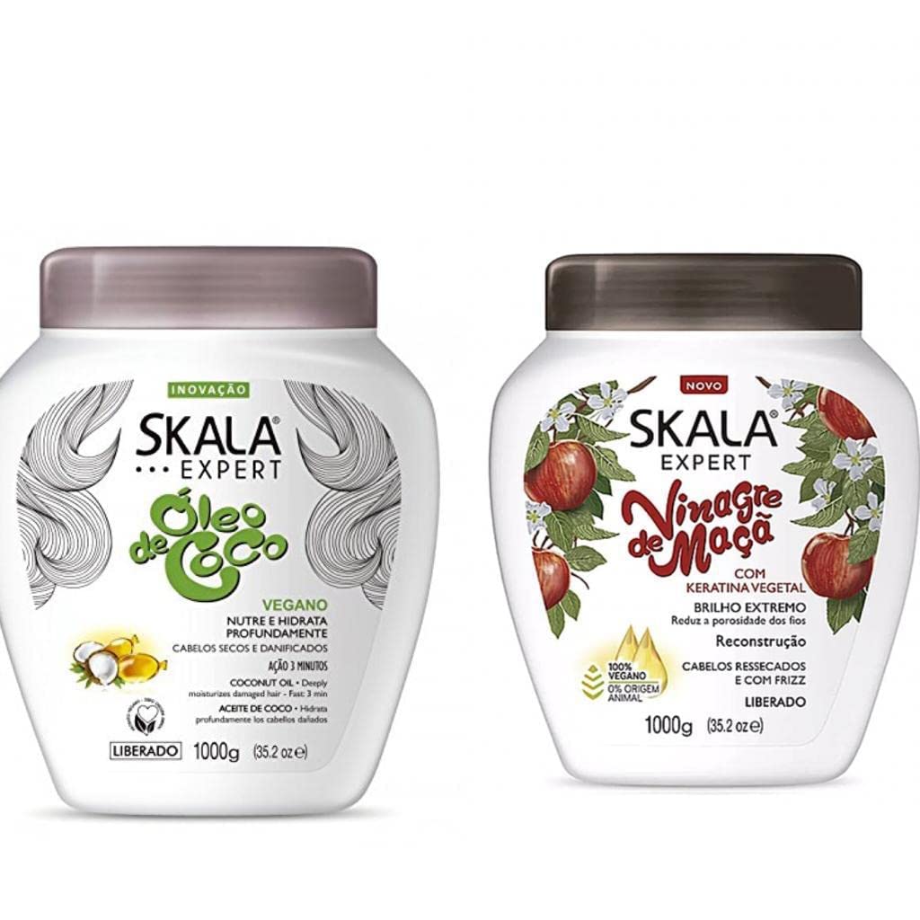 Brazilian Hair Treatment Keratina (Keratin) Plus Creme Treatment 1000g by Skala+ Skala Brazilian Hair Treatment Cream Vegan Coconut Oil 35oz | Creme de Tratamento Óleo de Coco Vegano 1kg