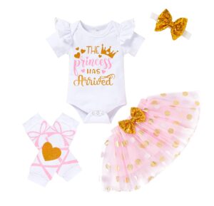 newborn baby girl skirt set infant letter print romper+tutu skirt+headband+legging warmer clothes outfit (dot pink, newborn)