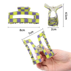 Whaline 6 Pack Checkered Hair Claw Clips Strong Hold Rectangle Hair Claw Multicolored Plaid Non-Slip Catch Hair Clips Jumbo Hair Styling Accessories for Women Girls Thin Thick Hair