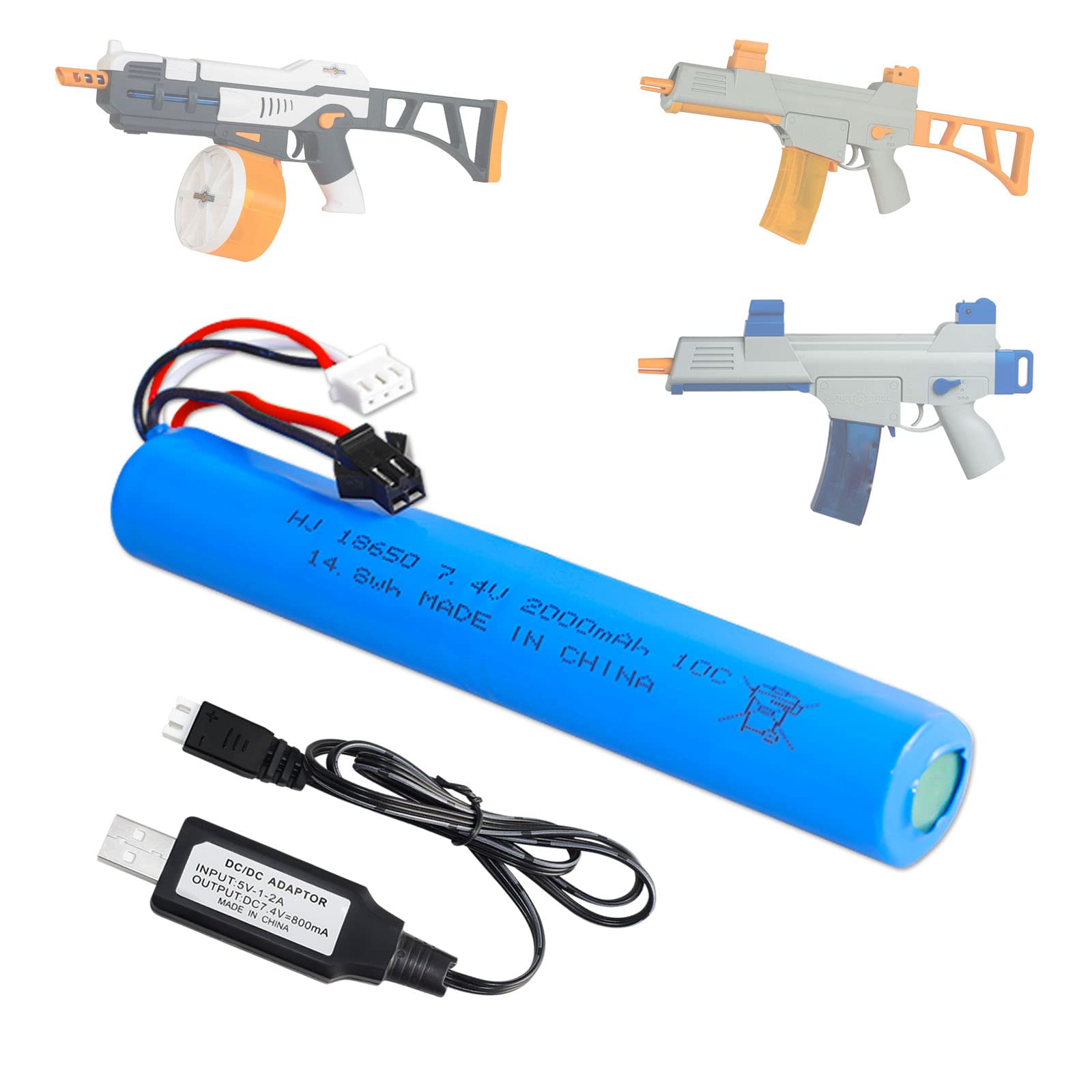 Gel Gun Battery Pack Accessories for SRB1200 400 400-SUB Gel Blaster with USB Charging Cable Rechargeable Lithium Battery SM2P XH-3 Plug 1PCS