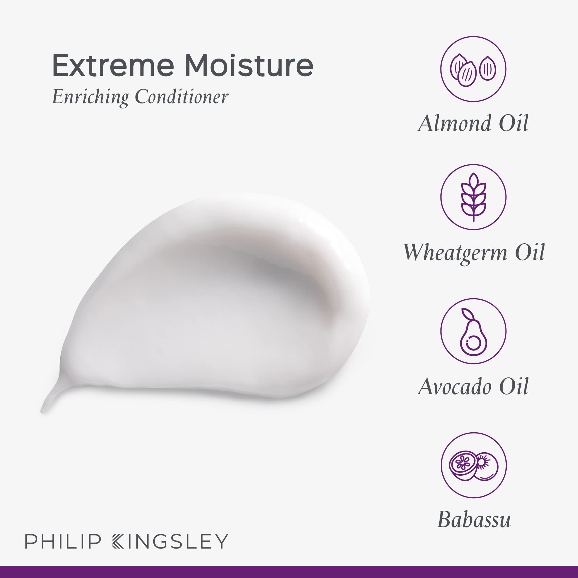 PHILIP KINGSLEY Moisture Extreme Enriching Conditioner for Curly Dry Damaged Hair with Almond Wheatgerm Babassu Avocado Oil Hydrates Detangles Adds Shine, 6.76 oz.