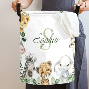 Animals Giraffe Sloth Laundry Hamper Basket Custom Name Collapsible Storage Bin Waterproof Clothes Storage Basket Room Decor Dirty Clothes Baskets for Gift