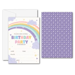 rainbow birthday party invitations - rainbow party supplies - fill in the blank birthday party invites - 20 invitation cards with 20 envelopes (003a)