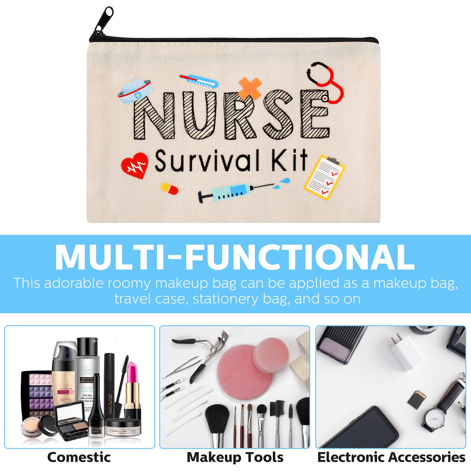 20 Pieces Nurse Cosmetic Bag Nurse Survival Kit Makeup Bags Canvas Multi Purpose Zipper Pouch Nurse Practitioner Gifts for Women Nurses School Nurse Practitioner Supplies