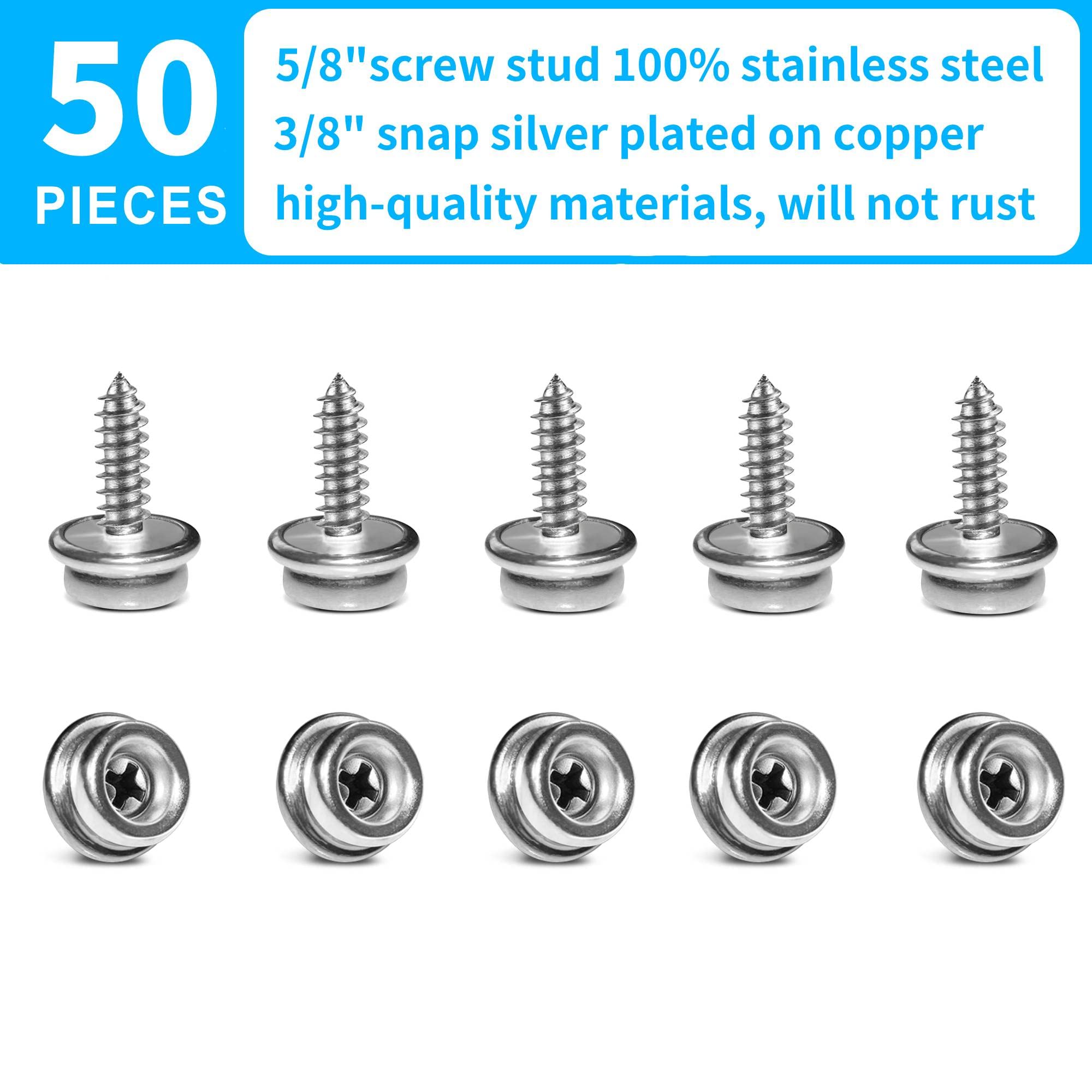 YeeBeny 50PCS Stainless Steel Screws Marine Grade Boat Canvas Snaps 3/8"Socket with Stainless Steel 5/8"Screw, Snaps for Boat Cover, Snap Screw Stud, Made of high-Quality Materials(50pcs)