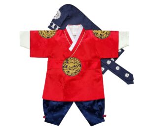 korean traditional clothing hanbok boy baby 100th days first birthday dol party celebrations red 1-10 ages bdgh03 (100th days hanbok+hat)