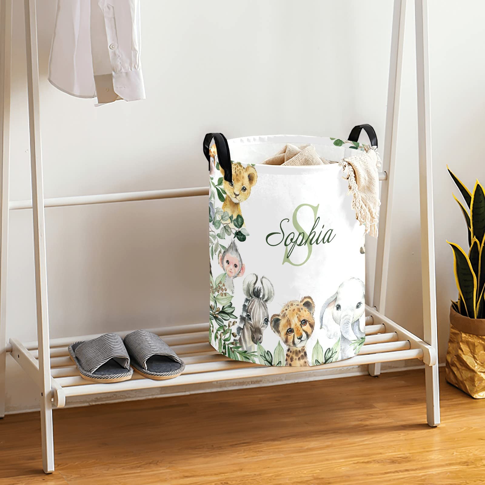 Animals Giraffe Sloth Laundry Hamper Basket Custom Name Collapsible Storage Bin Waterproof Clothes Storage Basket Room Decor Dirty Clothes Baskets for Gift