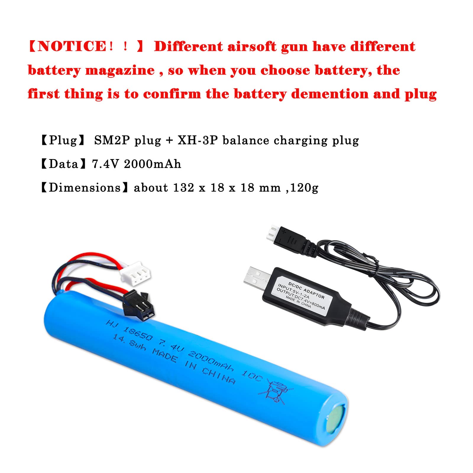 Gel Gun Battery Pack Accessories for SRB1200 400 400-SUB Gel Blaster with USB Charging Cable Rechargeable Lithium Battery SM2P XH-3 Plug 1PCS