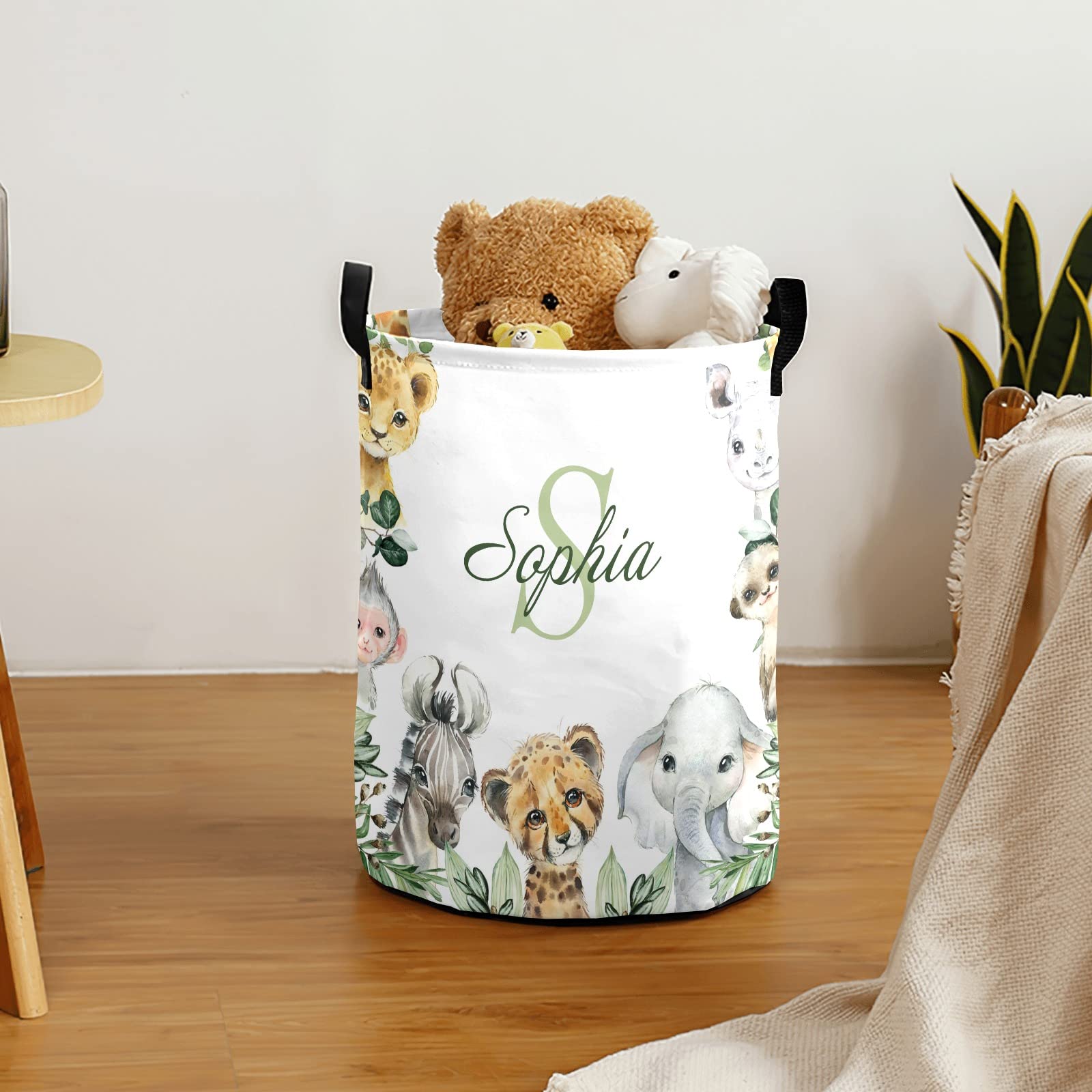 Animals Giraffe Sloth Laundry Hamper Basket Custom Name Collapsible Storage Bin Waterproof Clothes Storage Basket Room Decor Dirty Clothes Baskets for Gift