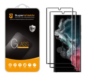 supershieldz (2 pack) designed for samsung (galaxy s22 ultra 5g) tempered glass screen protector, (3d curved glass) anti scratch, bubble free (black)