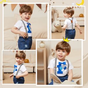 Pinleck Toddler Baby Boy Birthday Clothes Set Bowtie Romper Suspenders Ripped Denim Pants Outfits gifts (Birthday Balloon-1Short, 12-18 Months)