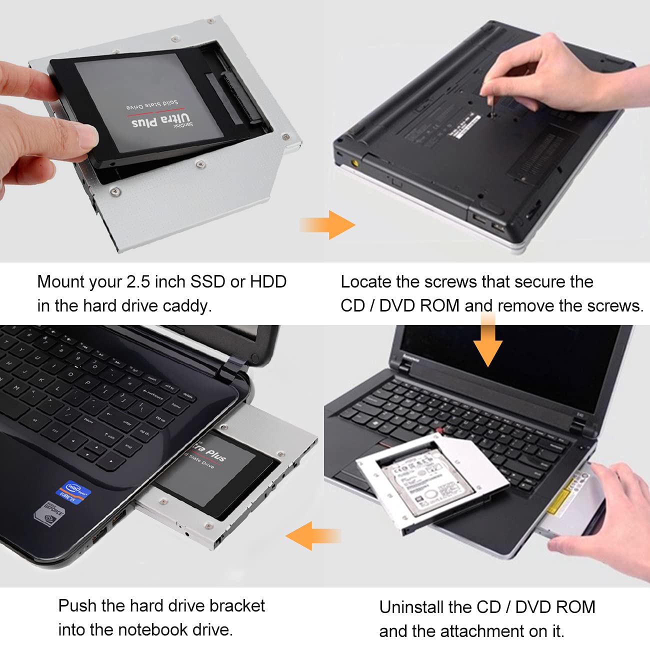 TODAAIR Computer Hard Drive Enclosures for CD/DVD ROM｜9.5mm｜SATA to SATA｜2nd SSD HDD｜Hard Drive Caddy｜MacBook Pro｜Compatible with All Systems｜All Brands Laptops