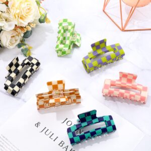 Whaline 6 Pack Checkered Hair Claw Clips Strong Hold Rectangle Hair Claw Multicolored Plaid Non-Slip Catch Hair Clips Jumbo Hair Styling Accessories for Women Girls Thin Thick Hair