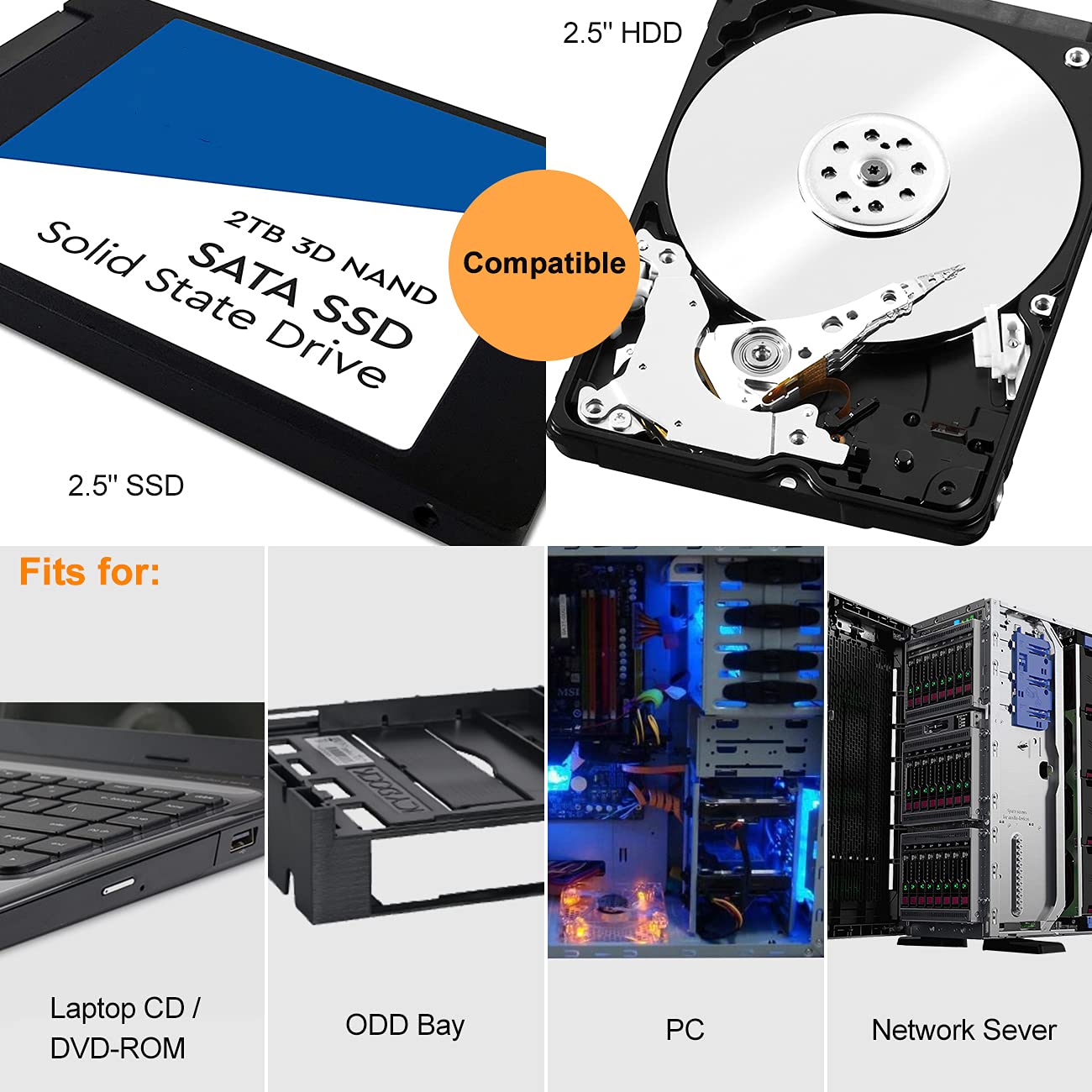 TODAAIR Computer Hard Drive Enclosures for CD/DVD ROM｜9.5mm｜SATA to SATA｜2nd SSD HDD｜Hard Drive Caddy｜MacBook Pro｜Compatible with All Systems｜All Brands Laptops