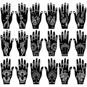 kotbs 18 sheets temporary tattoo stencils, indian arabian henna tattoo stencils, glitter airbrush tattoo stickers for women boys girls hand body art