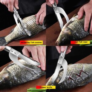 HENWAFX 3-in-1 Fish Scaler Remover Cutter,Fish Knife,Fish Hanging Stainless Steel,Fish Peeler Scaler Open Belly & Dig Out,Fish Cleaner Tool,Efficient Fish Descaler Tool for Chef and Kitchen Cooking