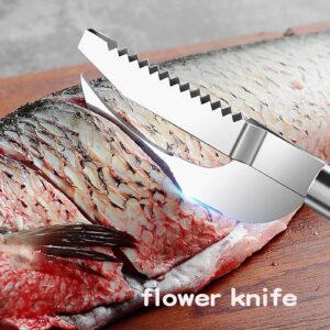 HENWAFX 3-in-1 Fish Scaler Remover Cutter,Fish Knife,Fish Hanging Stainless Steel,Fish Peeler Scaler Open Belly & Dig Out,Fish Cleaner Tool,Efficient Fish Descaler Tool for Chef and Kitchen Cooking