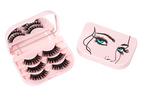 False Eyelash Case Lash Case Organizer Lash Container Box Empty Cosmetic Case Magnetic Eyelashes Storage Box with Mirror , Eyelashes Packaging Travel Storage Box Eyelash Bag(Light Pink)