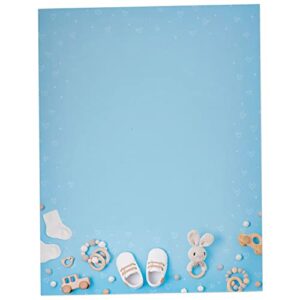 hill valley greetings classic gifts baby stationary paper - 60 sheets - great for baby shower invitations, announcements, letters, thank you (blue)