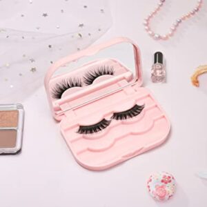 False Eyelash Case Lash Case Organizer Lash Container Box Empty Cosmetic Case Magnetic Eyelashes Storage Box with Mirror , Eyelashes Packaging Travel Storage Box Eyelash Bag(Light Pink)