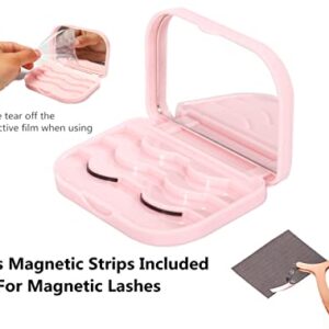 False Eyelash Case Lash Case Organizer Lash Container Box Empty Cosmetic Case Magnetic Eyelashes Storage Box with Mirror , Eyelashes Packaging Travel Storage Box Eyelash Bag(Light Pink)