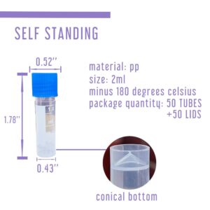 LLERRA 50 Pieces 2ml Small Graduated Cryovials, Plastic Screw Top Vials with Silicone O-Rings, Ink Sample Vial