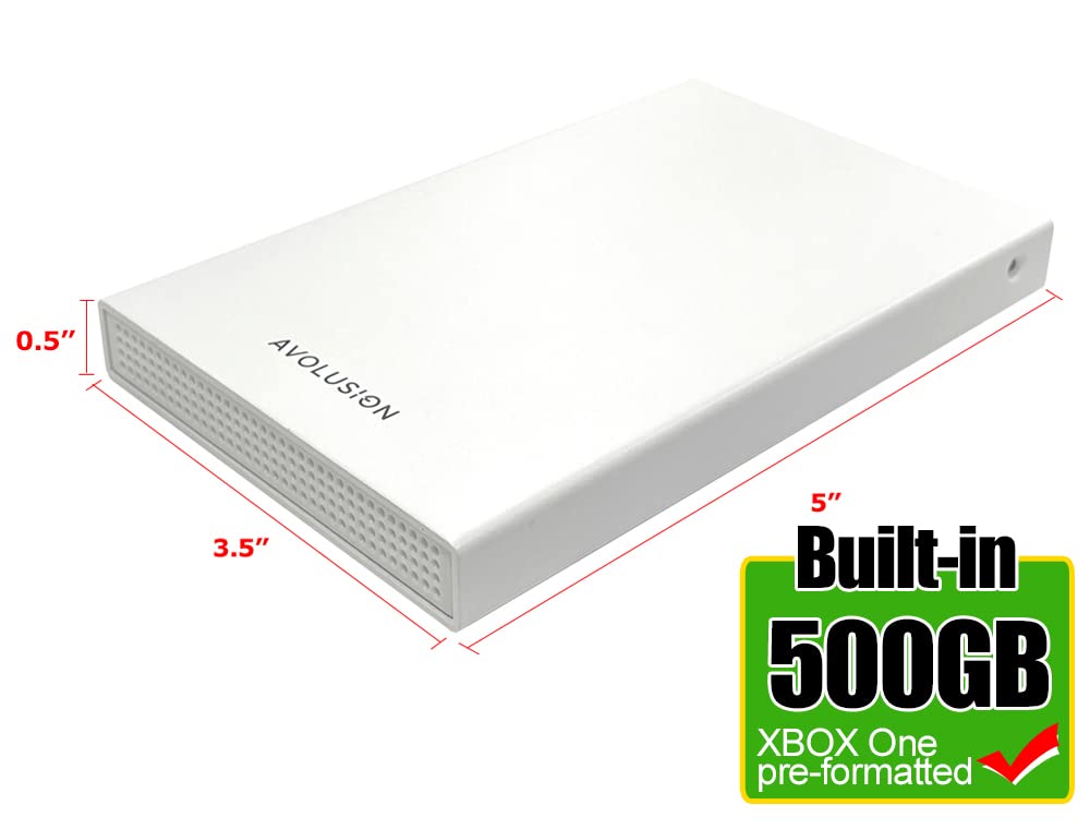 Avolusion HD250U3-WH 500GB USB 3.0 Portable External Gaming Hard Drive (for Xbox One X, S, Gen1, Pre-Formatted) - 2 Year Warranty