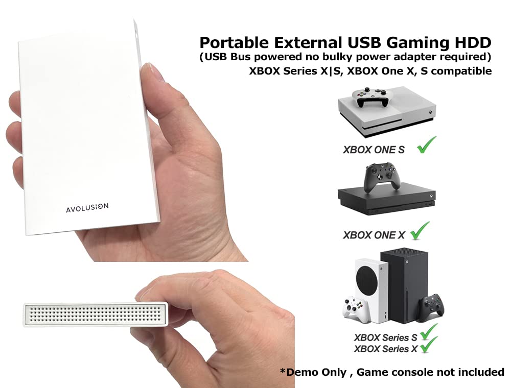 Avolusion HD250U3-WH 500GB USB 3.0 Portable External Gaming Hard Drive (for Xbox One X, S, Gen1, Pre-Formatted) - 2 Year Warranty