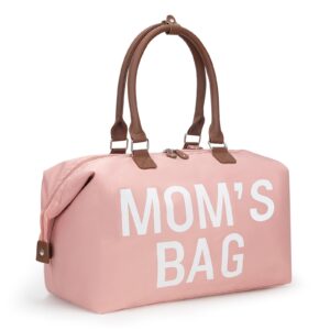 printe mommy tote bag for hospital, large capacity diaper bag for 2 kids, waterproof hospital bag for labor and delivery with straps, travel baby diaper bag, pink