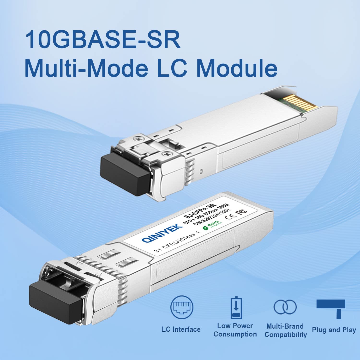 10GBase-SR SFP+ Transceiver,10G Multi-Mode SFP+ LC Module 850nm,up to 300 m,Compatible with Cisco SFP-10G-SR, Unifi UF-MM-10G, Meraki MA-SFP-10GB-SR,Fortinet,Mikrotik,Netgear,Supermicro(Pack of 1)