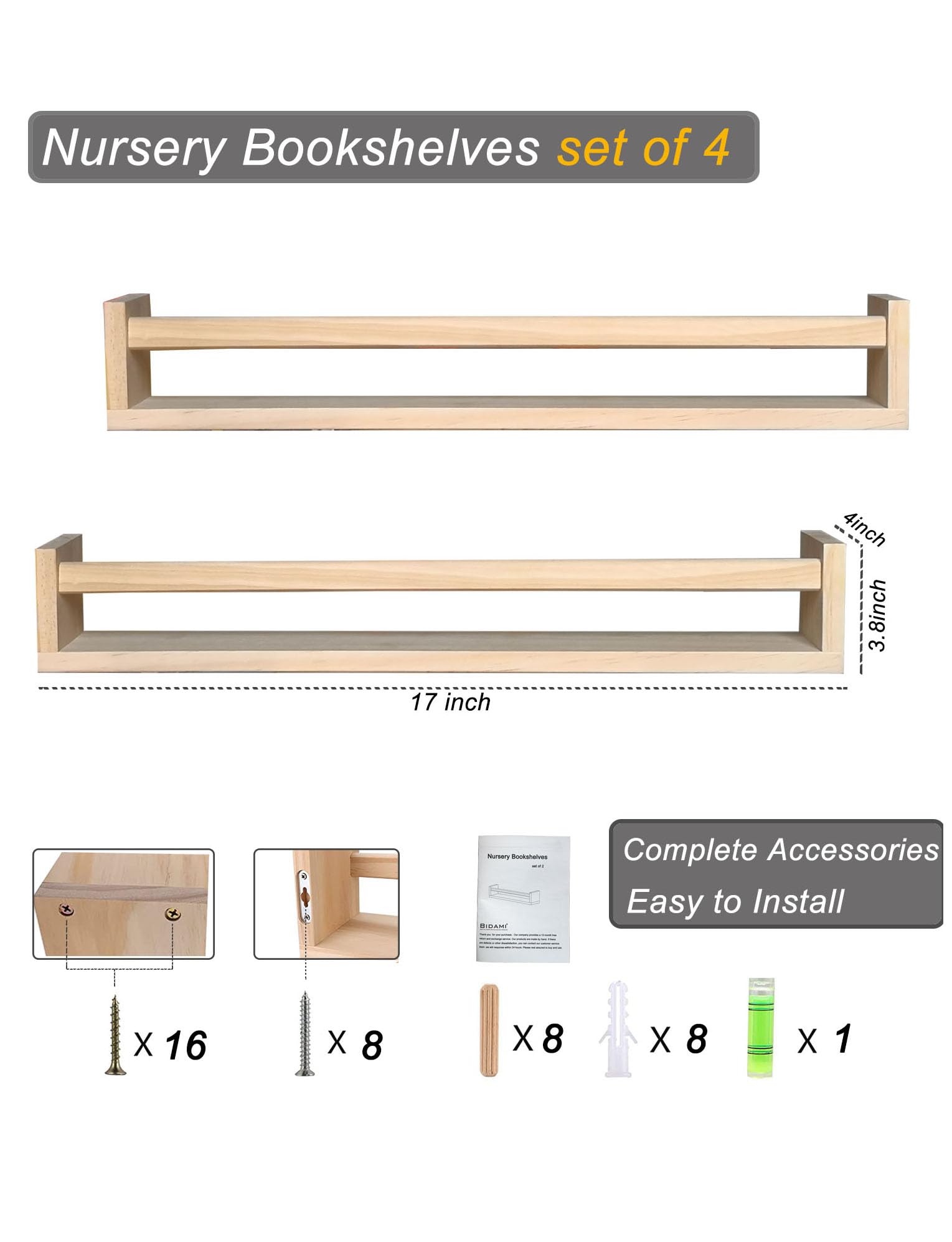 Nursery Book Shelves Set of 2，Nursery Shelves, Kids Book Shelf Perfect for Kids' Room, Bedroom and Bathroom.