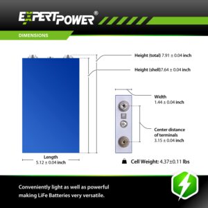 ExpertPower 4 Pack 3.2V 100Ah LiFePO4 Lithium Prismatic Battery Cell | A Grade 2500-7000 Life Cycles & 10-Year LifeSpan | Deep Cycle Rechargeable