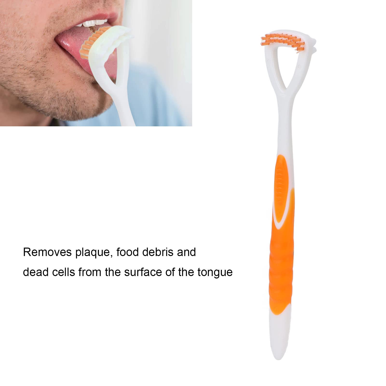 Tongue Scraper, Tongue Brush for Adults with Long Handle, Flexible, Safe and Protected for Breath Orange