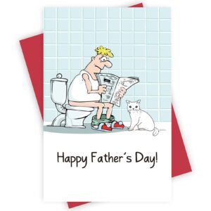 lovely happy father's day from cat, adorable cat dad card, fathers day card with envelope for cat lover