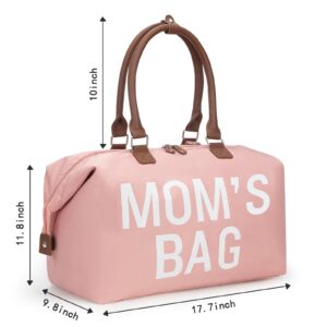 printe Mommy Tote Bag for Hospital, Large Capacity Diaper Bag for 2 Kids, Waterproof Hospital Bag for Labor and Delivery with Straps, Travel Baby Diaper Bag, Pink