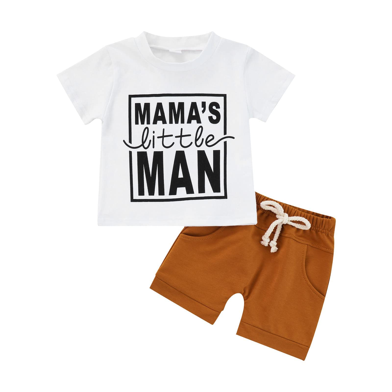 Meihuida Newborn Baby Summer Clothes Boy Mama's Little Man Letter Printed Baby T-Shirt and Shorts 3 6 9 12 18 Months Outfits White 3-6 Months