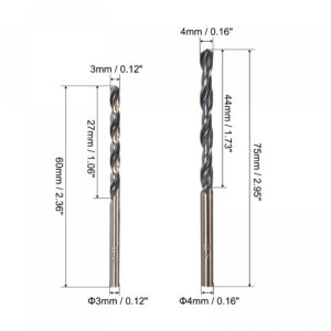 uxcell Twist Drill Bit Set 3mm 4mm, HSS (High Speed Steel) 4341 Titanium Nitride Coated Straight Round Shank Drilling Tool, for Stainless Steel Alloy Copper, 10pcs