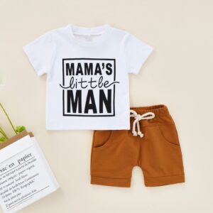 Meihuida Newborn Baby Summer Clothes Boy Mama's Little Man Letter Printed Baby T-Shirt and Shorts 3 6 9 12 18 Months Outfits White 3-6 Months