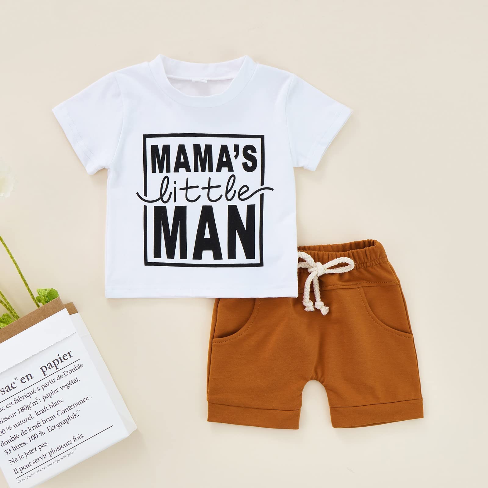 Meihuida Newborn Baby Summer Clothes Boy Mama's Little Man Letter Printed Baby T-Shirt and Shorts 3 6 9 12 18 Months Outfits White 3-6 Months