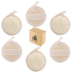 face loofah pads exfoliating scrubber, natural luffa facial cleanser pad sponges exfoliator scrub brush 6 pack for body back dead skin cleansing washing suitable for men women bath shower spa massage