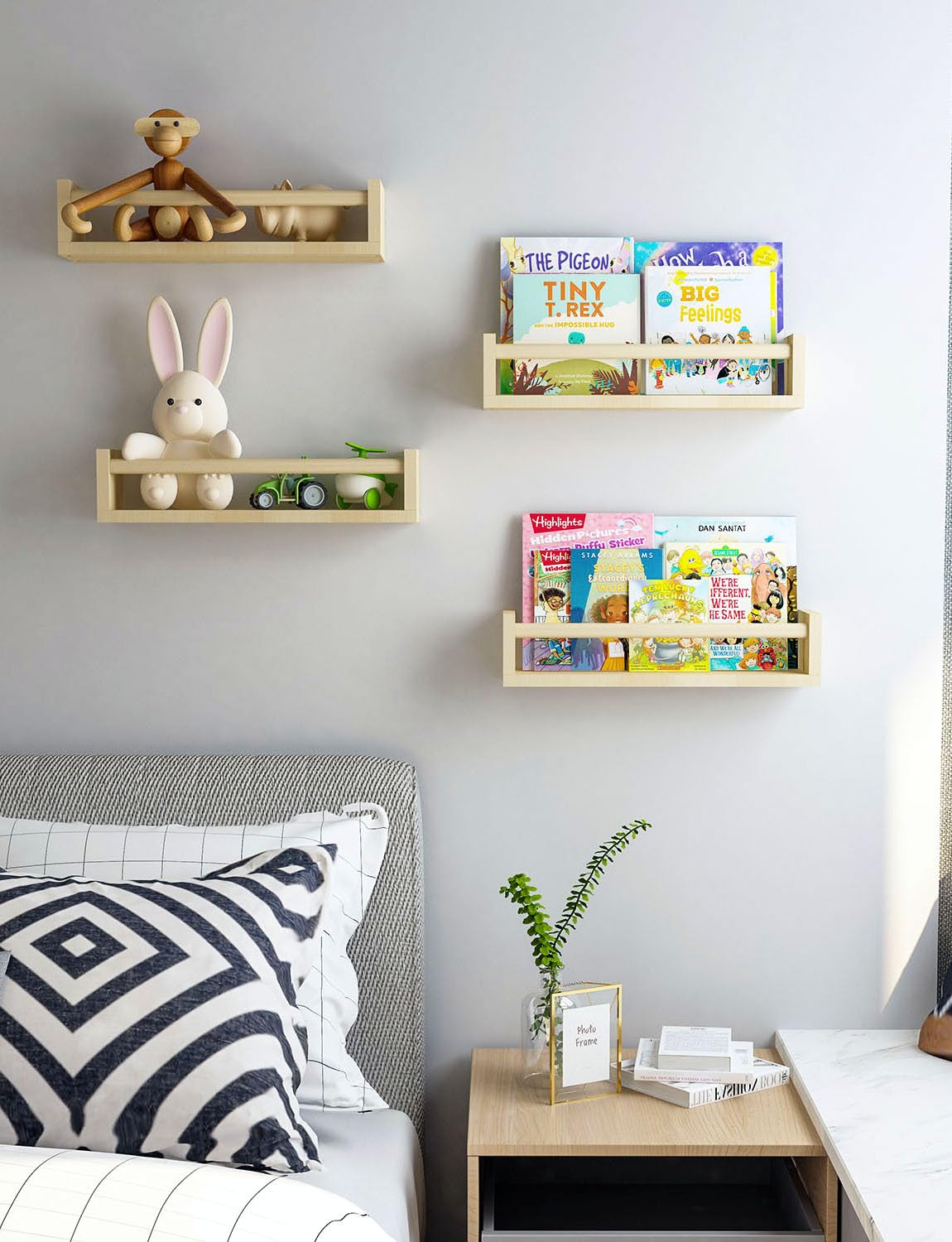 Nursery Book Shelves Set of 2，Nursery Shelves, Kids Book Shelf Perfect for Kids' Room, Bedroom and Bathroom.