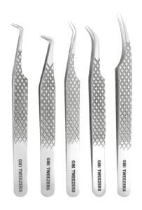 gmi lash tweezers - set of 5 eyelash tweezers - stainless steel eyelash extension tweezers - multipurpose lash tweezers for eyelash extensions for individual.