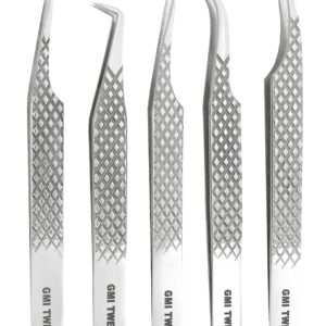 GMI Lash Tweezers - Set of 5 Eyelash Tweezers - Stainless Steel Eyelash Extension Tweezers - Multipurpose Lash Tweezers for Eyelash Extensions for Individual.