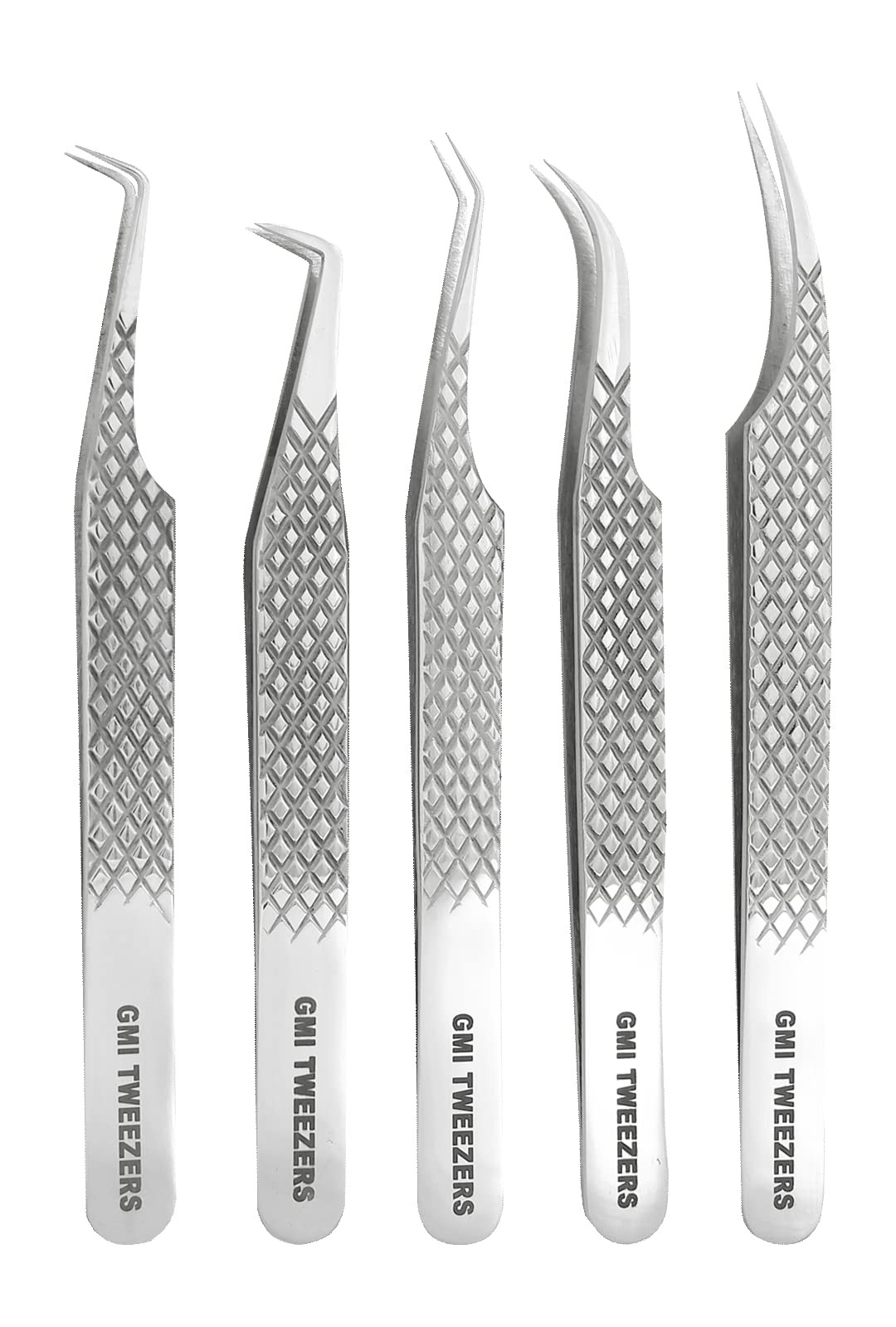 GMI Lash Tweezers - Set of 5 Eyelash Tweezers - Stainless Steel Eyelash Extension Tweezers - Multipurpose Lash Tweezers for Eyelash Extensions for Individual.