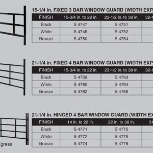 Prime-Line S 4752 Carbon Steel Fixed 3-Bar Window Grill for Home Security and Child Safety, 23-1/2 In. to 38 In., White (5 Sets)