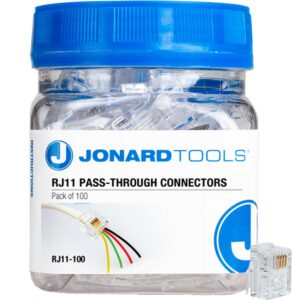 jonard tools rj11-100 cat3 rj11 pass-through connectors for telephone cables (pack of 100)