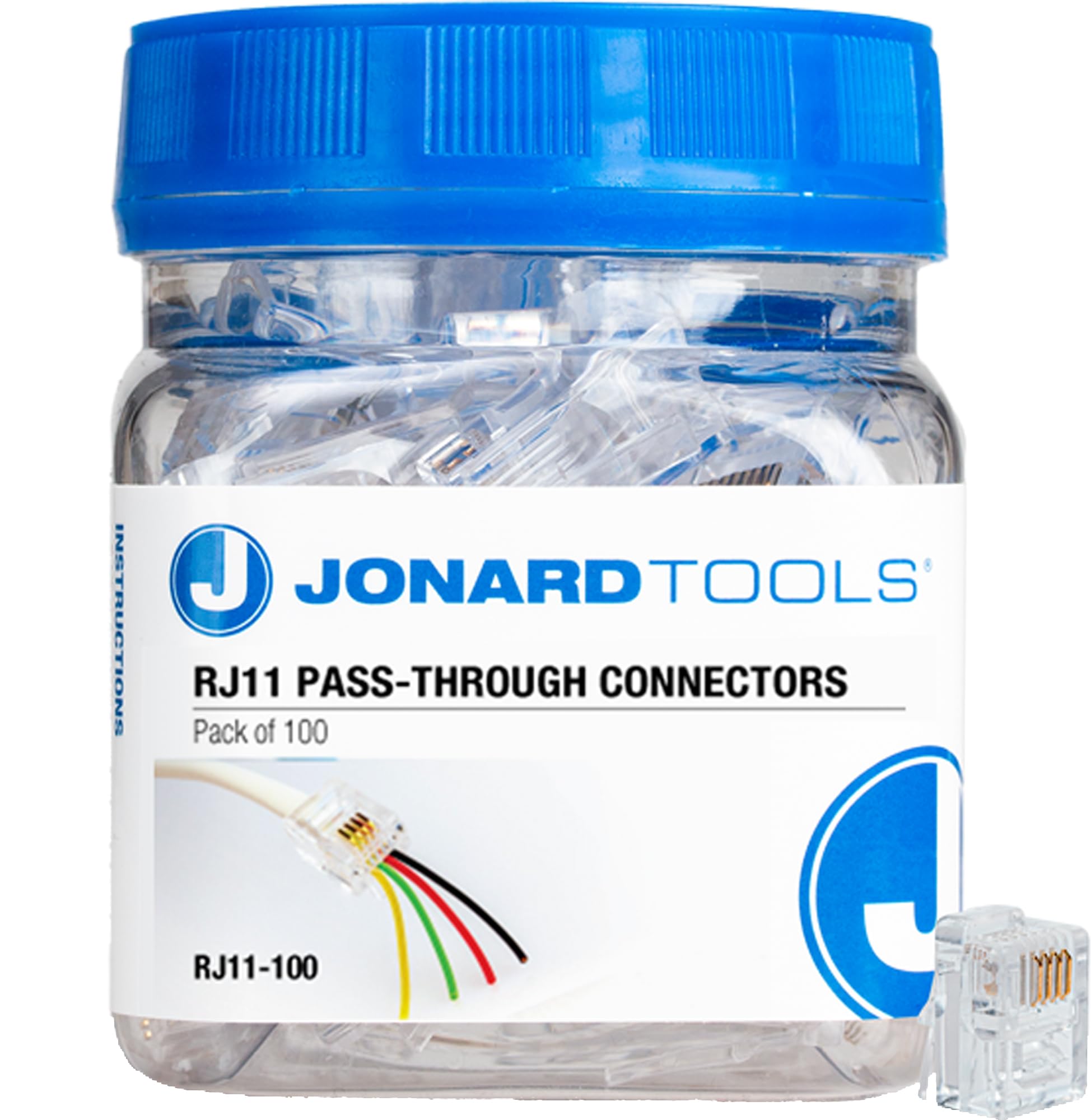 Jonard Tools RJ11-100 CAT3 RJ11 Pass-Through Connectors for Telephone Cables (Pack of 100)