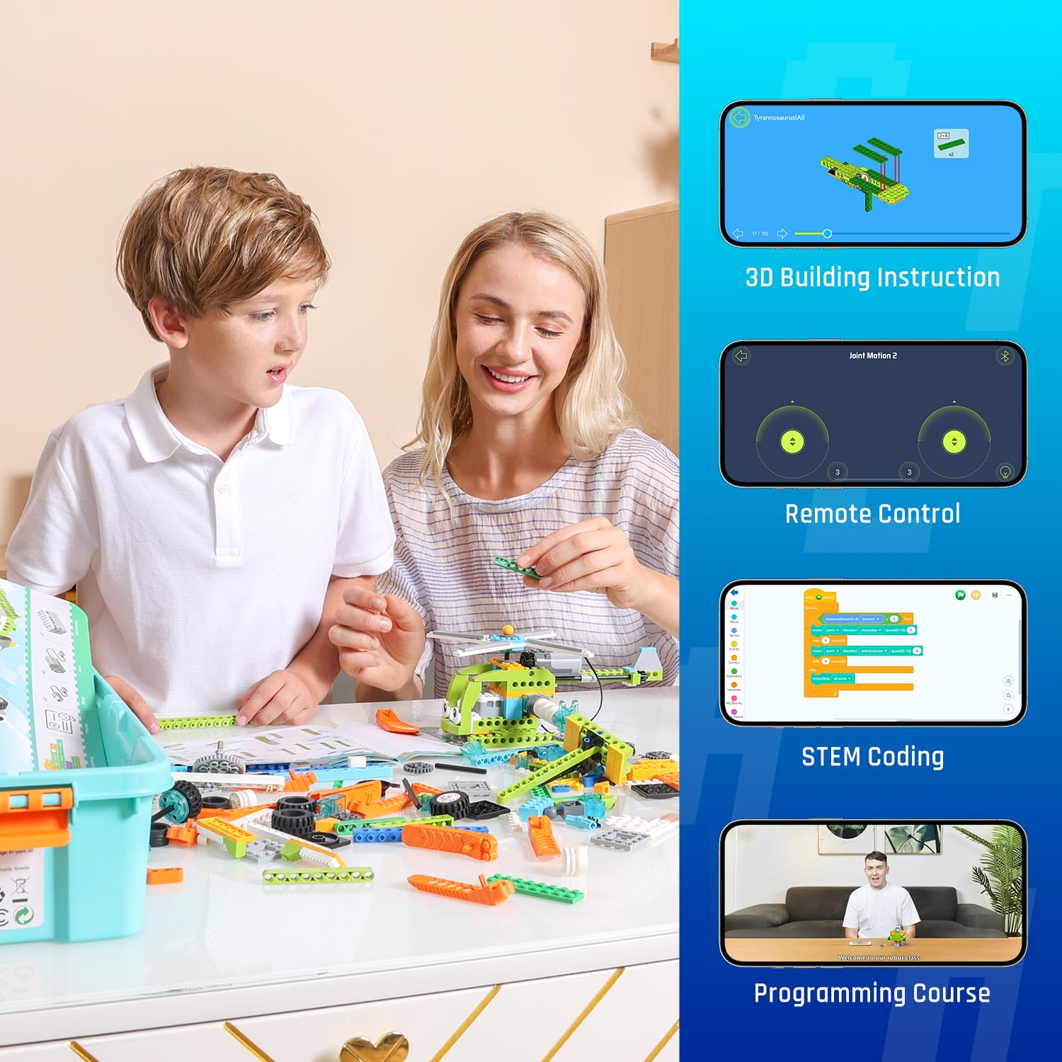 Coding Robot Kit for Kids Ages 6+, 200+ in 1 APP Control Dinosaur Robot Toy, Educational Scratch Programming Robotic Kit with 47 Video Courses,Birthday for Boys Girls(600 Blocks)