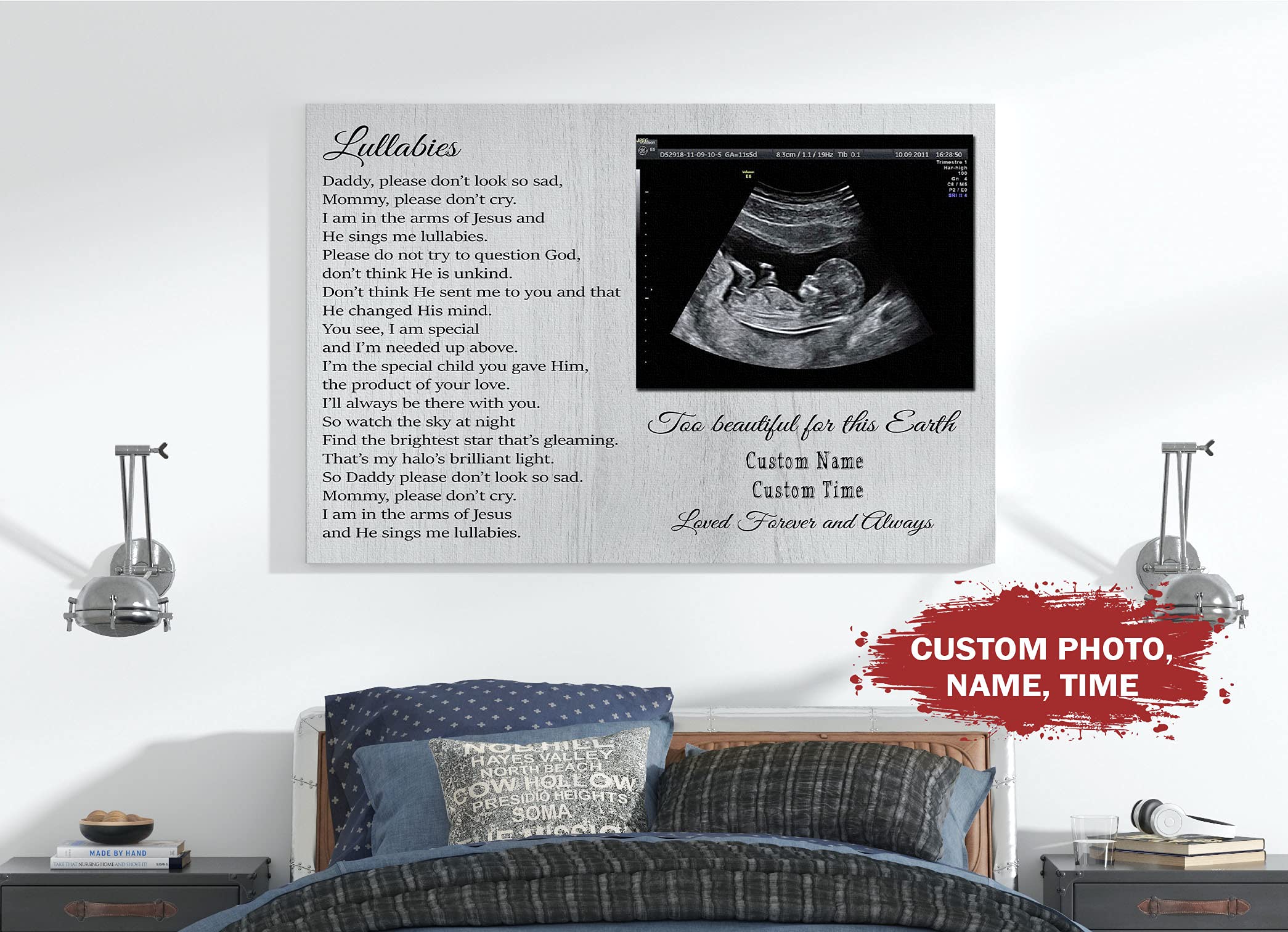 Naughty Puppy Baby Memorial Canvas| Too Beautiful For This Earth Wall Art| Personalized Keepsake Gift Loss of Stillborn Infant Miscarriage| In Loving Memory JC453 (10x8 inch)